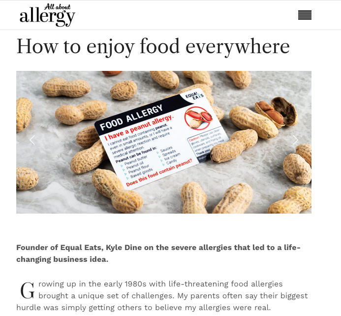 Equal Eats Featured in BSACI Magazine "All About Allergy"