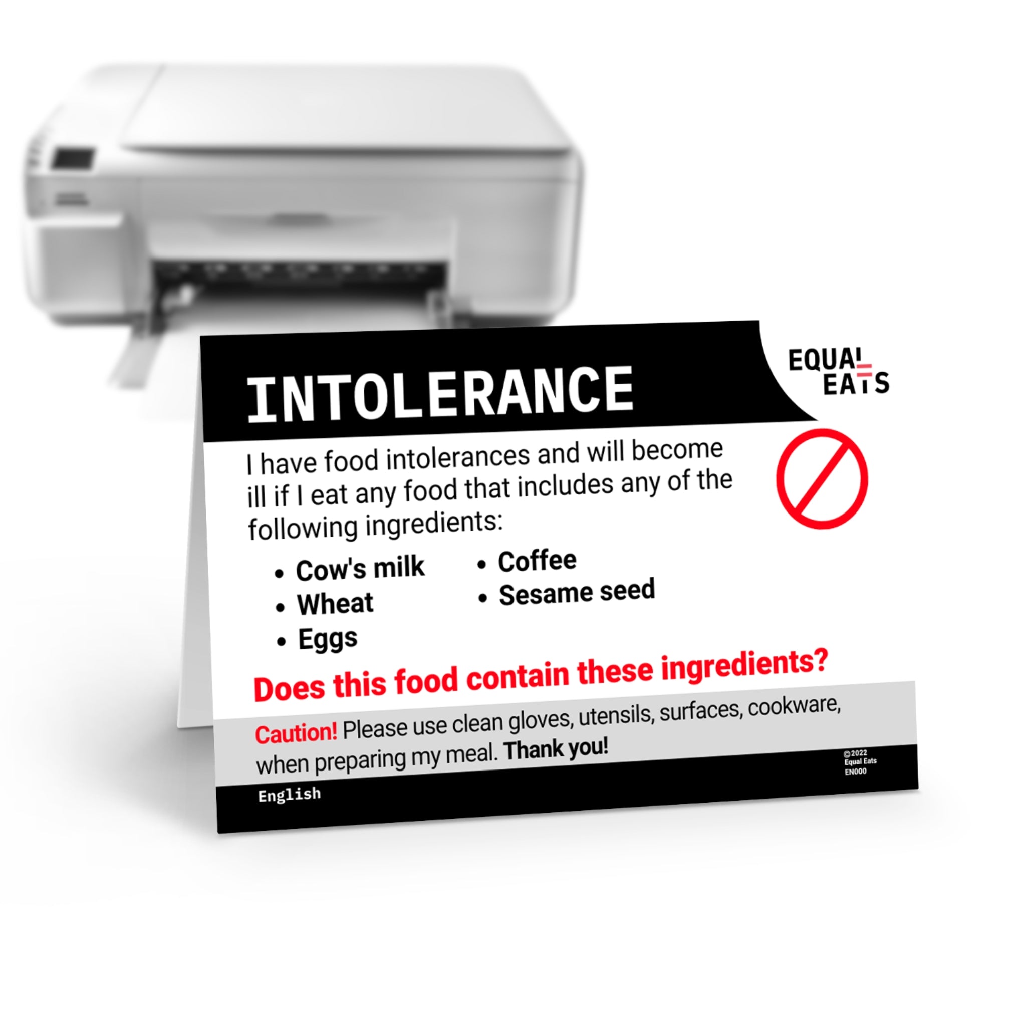Customized Digital Food Intolerance Translation Card - Equal Eats