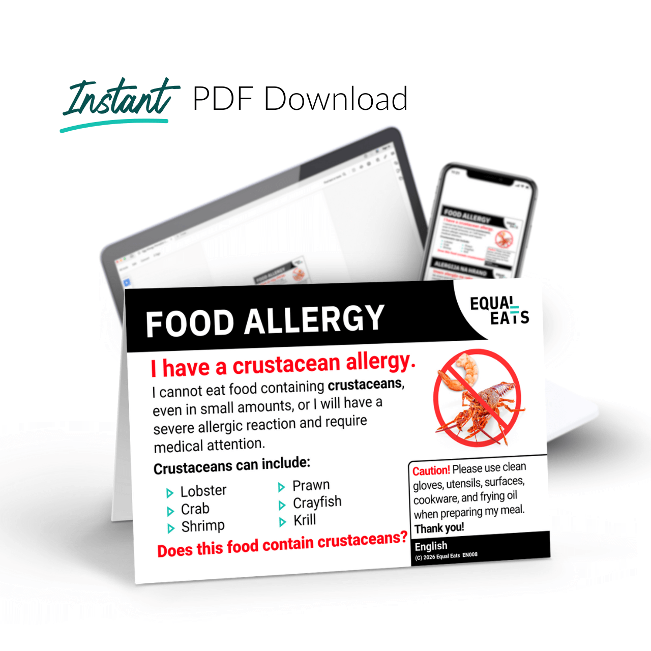 Crustacean Allergy Card | Download a Crustacean Allergy Translation ...