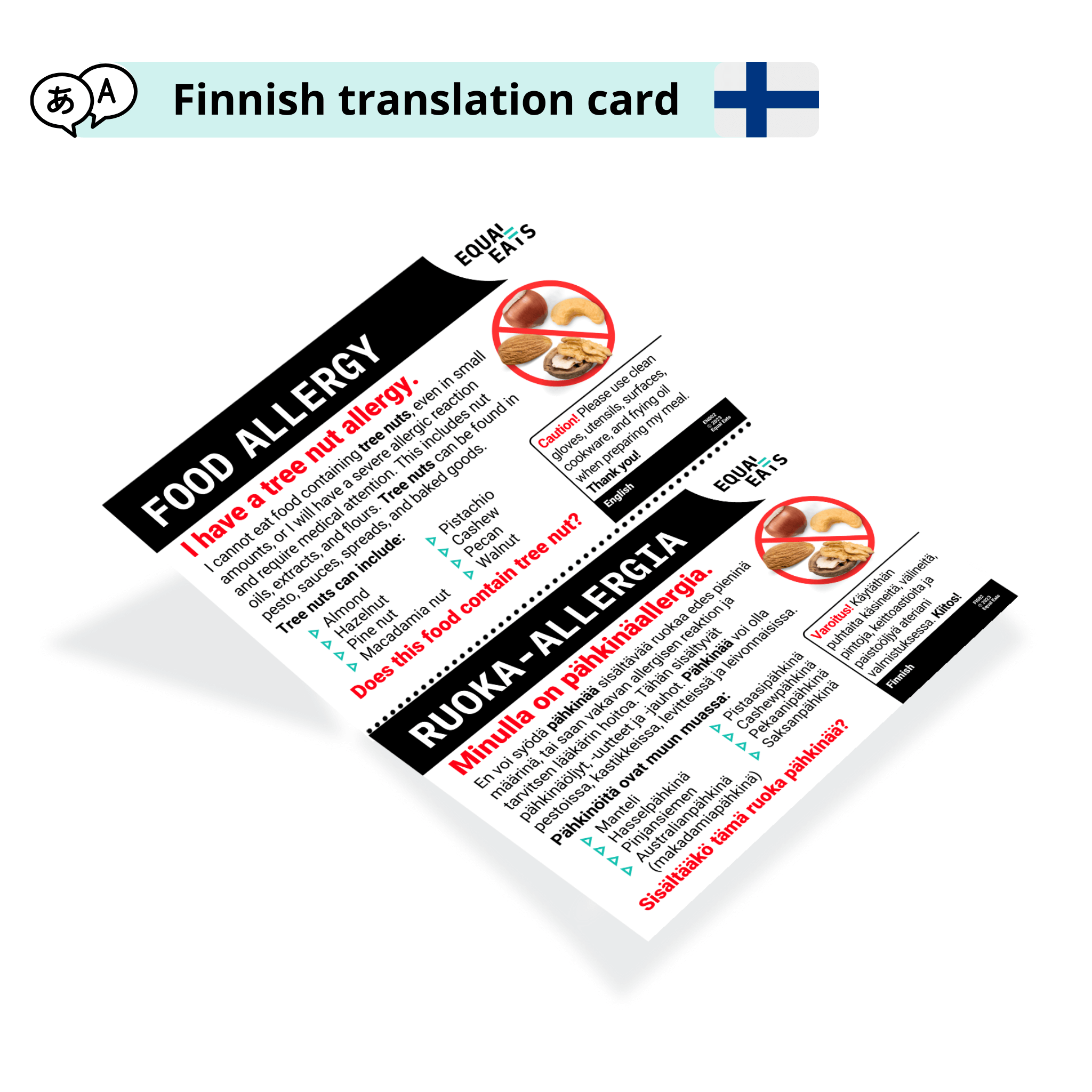 Peanut & Tree Nut Allergy Translation Card in Finnish | Download ...