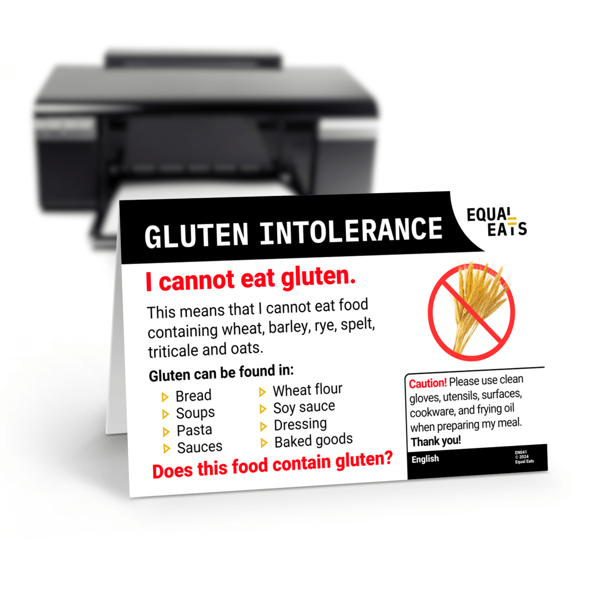 Free Gluten Intolerance Card | Downloadable Chef Card – Equal Eats