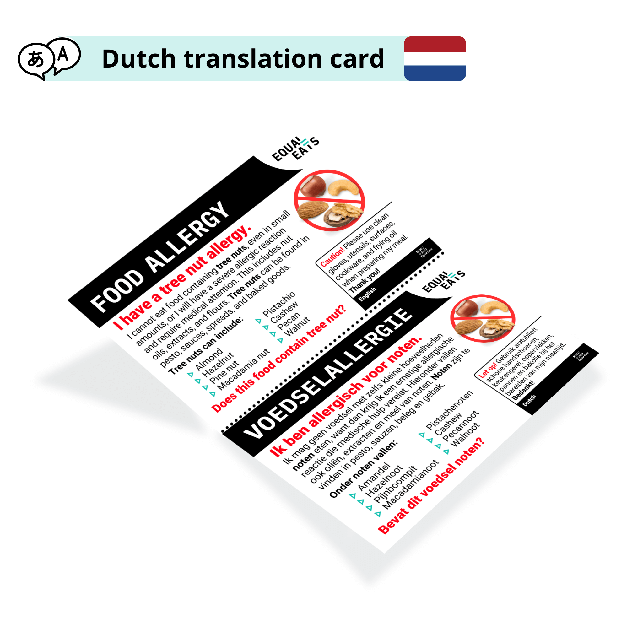 Peanut & Tree Nut Allergy Translation Card in Dutch (Netherlands ...