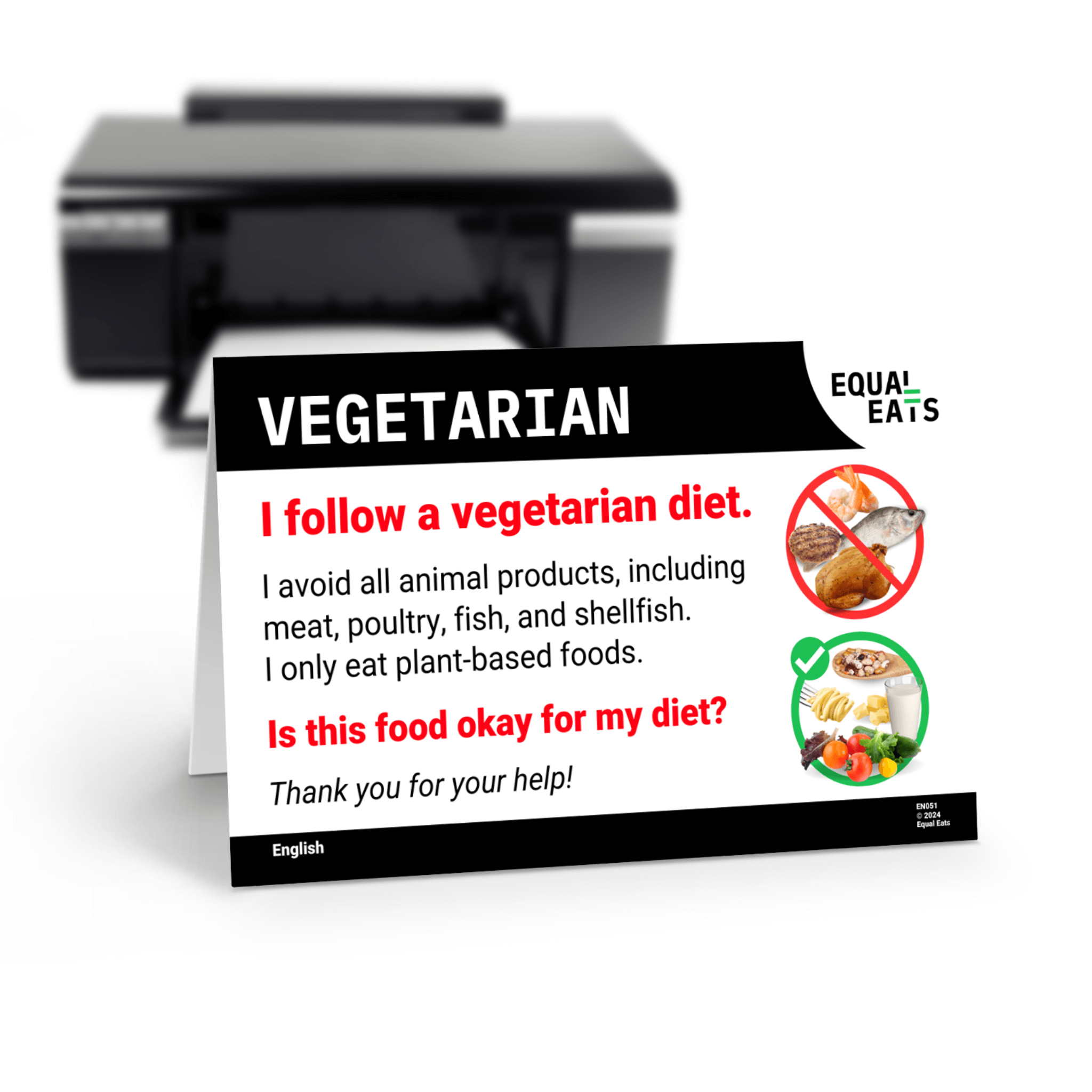 Vegetarian Diet Card | Downloadable Card | Printable PDF – Equal Eats
