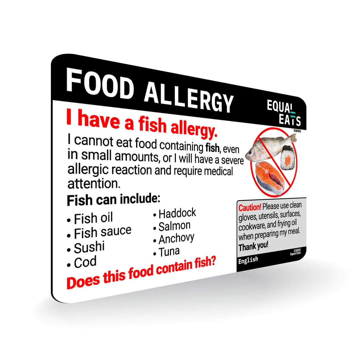 English Fish Allergy Card | Chef Allergy Alert Card | Equal Eats