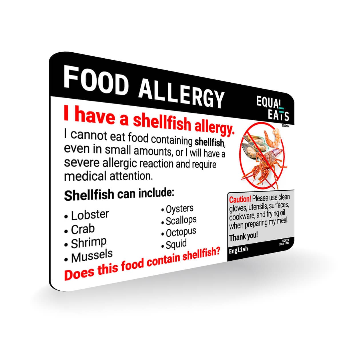 English Shellfish Allergy Card | Be Understood in United Kingdom ...