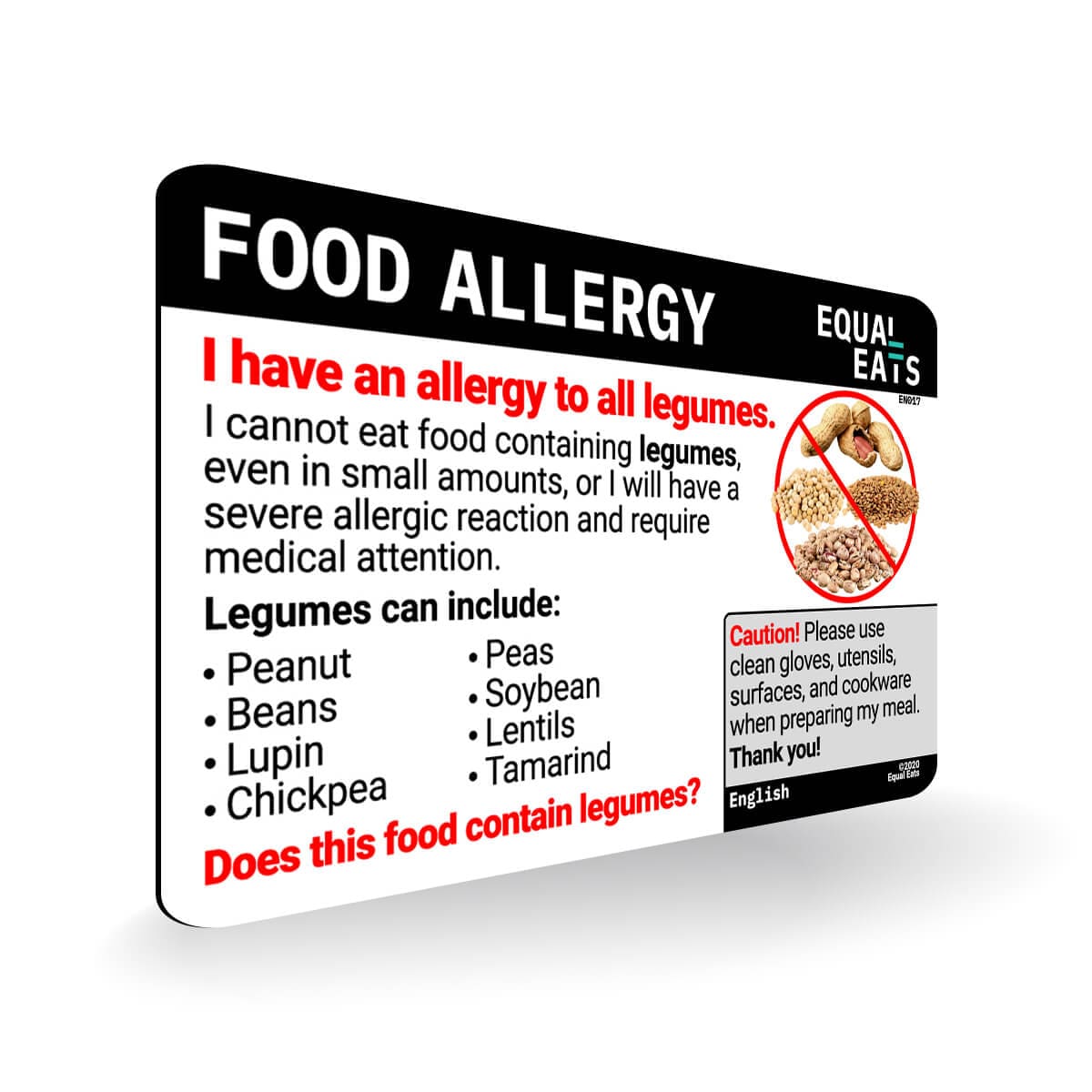 English Legume Allergy Card | Allergy Alert Chef Card | Equal Eats
