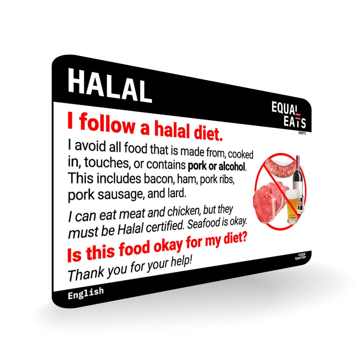 English Halal Diet Card | Communicate Halal Diet in United Kingdom ...