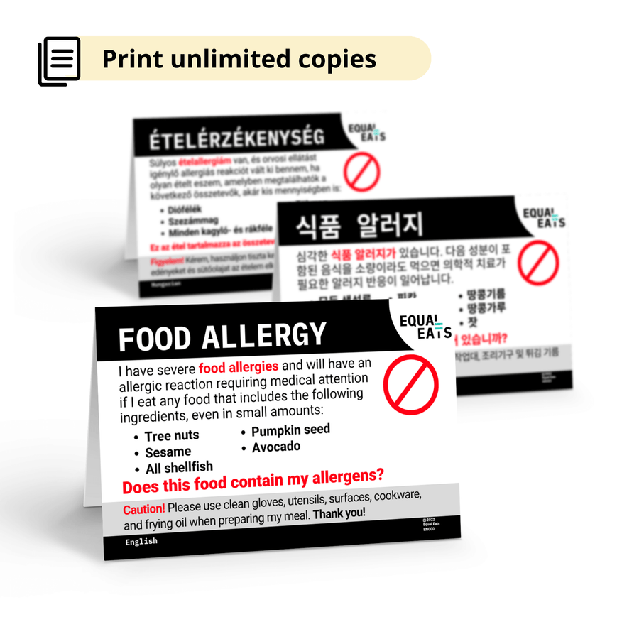 Printable Food Allergy Card | 50 Languages | 500 Allergens – Equal Eats