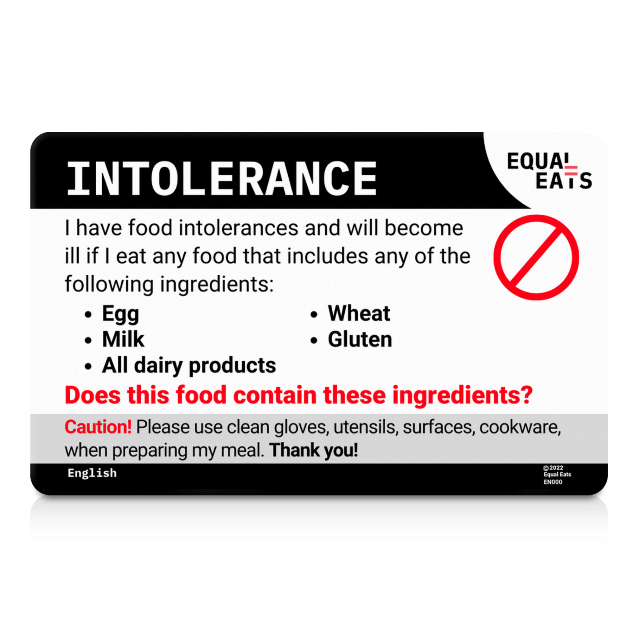 Customized Intolerance Card - Plastic Restaurant Card – Equal Eats